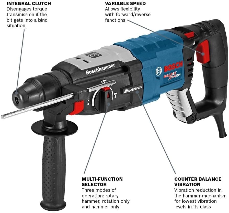 Bosch GBH2-28L-RT 8.5 Amp 1-1/8 Inch SDS-Plus Bulldog Xtreme MAX Rotar ...