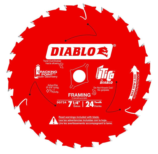 Diablo D0724A 7-1/4 Inch 24 Tooth Framing Circular Saw Blade 5/8 Inch ...