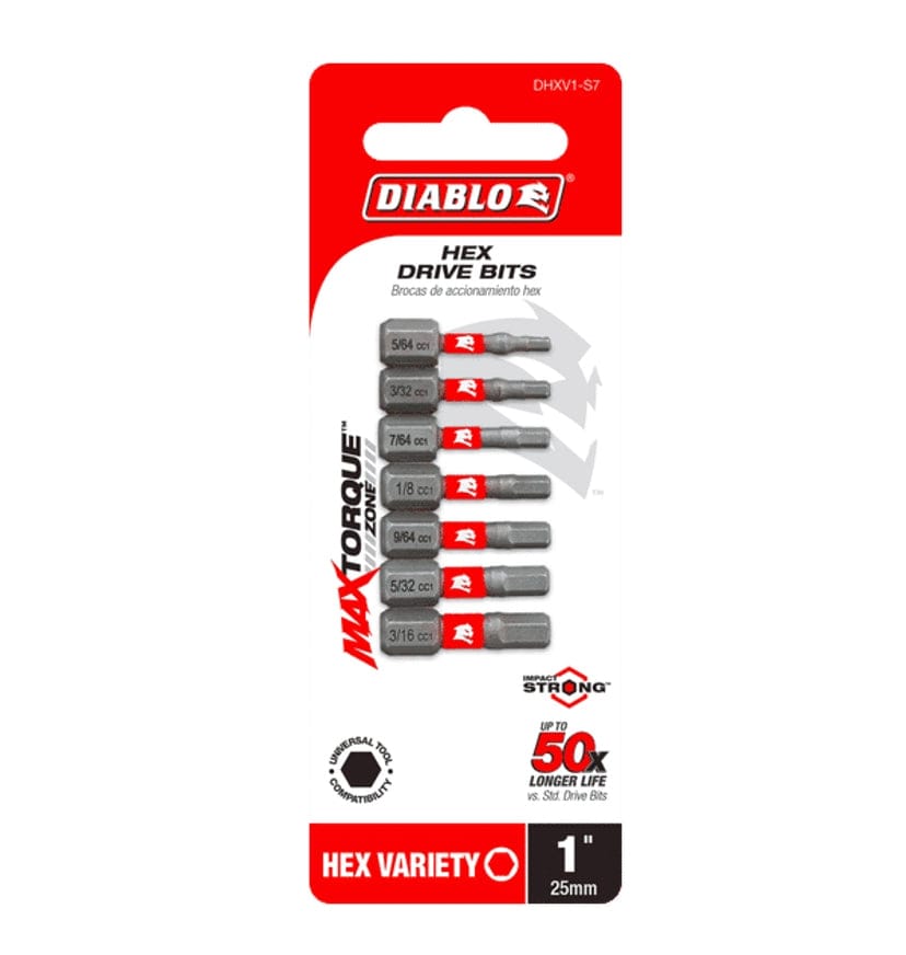 Diablo DHXV1-S7 7-Piece Hex Drive Bit Assorted Set 1-Inch Impact Stron ...