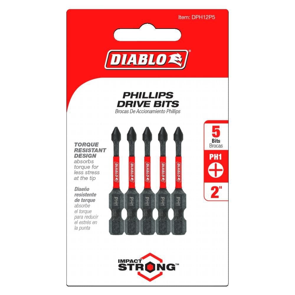 Diablo DPH12P5 Phillips #1 Drive Bits 2 Inch Impact Strong 1/4 Inch He ...