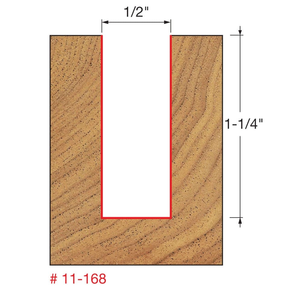 Freud 11-168 1/2 Inch Single Flute Straight Router Bit 1/2 Shank 1-1/4 ...