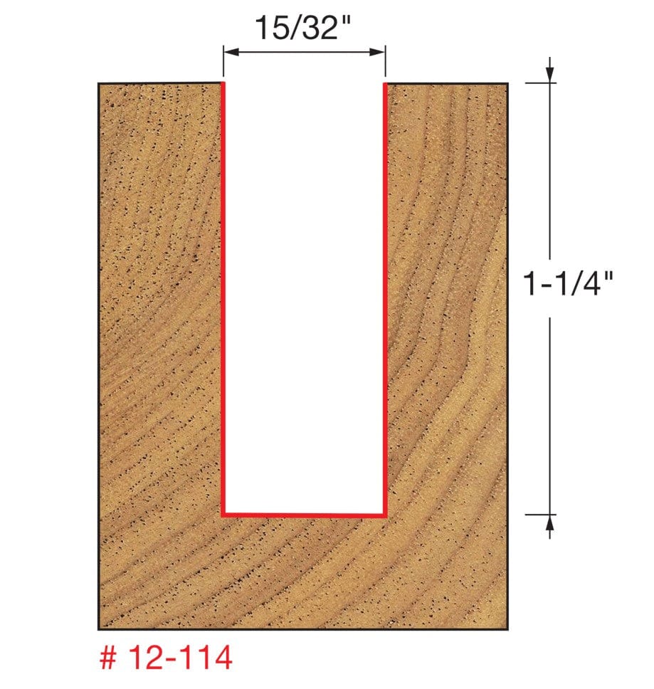 Freud 12-114 15/32 Inch Double Flute Straight Router Bit 1/2 Inch Shan ...