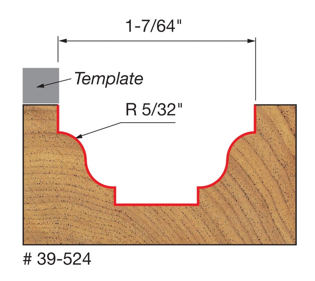 Freud 39-524 1-7/64 Inch Diameter Top Bearing Ogee Fillet Groove Route ...