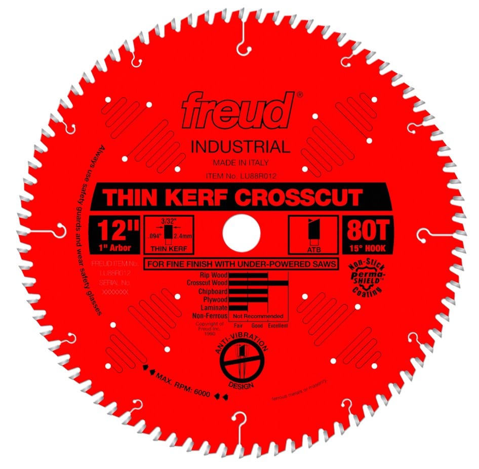 Freud LU88R012 12 Inch 80 Tooth Thin Kerf Fine Finish Crosscut Saw Bla ...