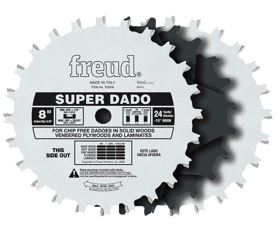Freud SD508 Super Dado 8 Inch Stack Dado Blade Set 24 Teeth 5/8 Inch A ...