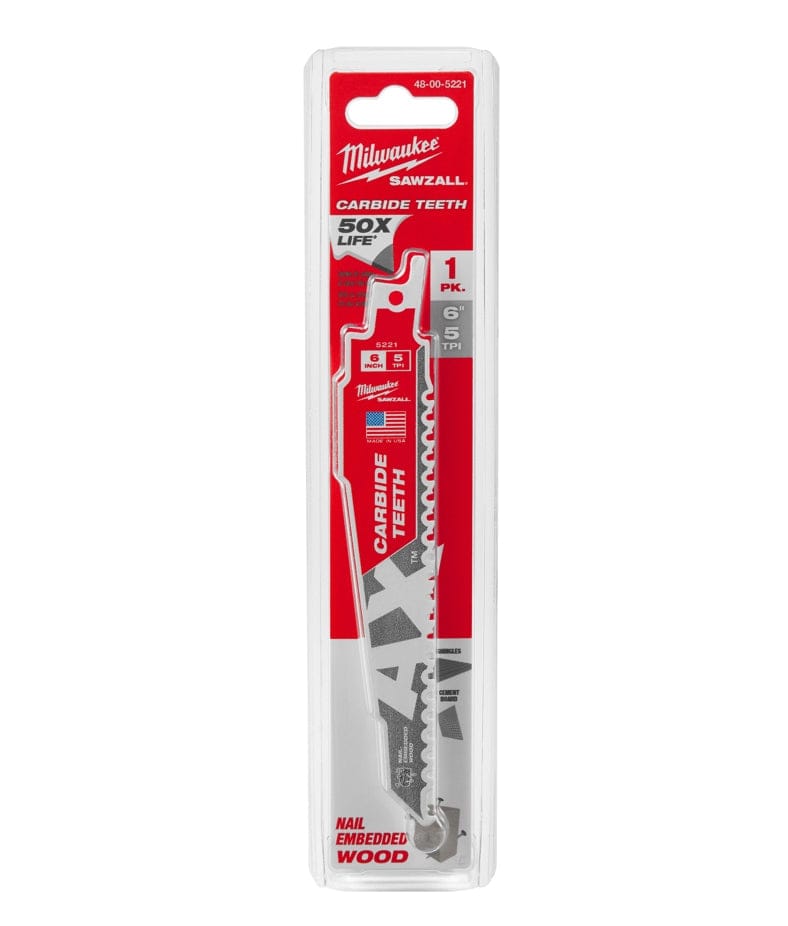 Milwaukee 6 Inch AX Carbide Teeth SAWZALL Blade 5 TPI Demolition Recip ...